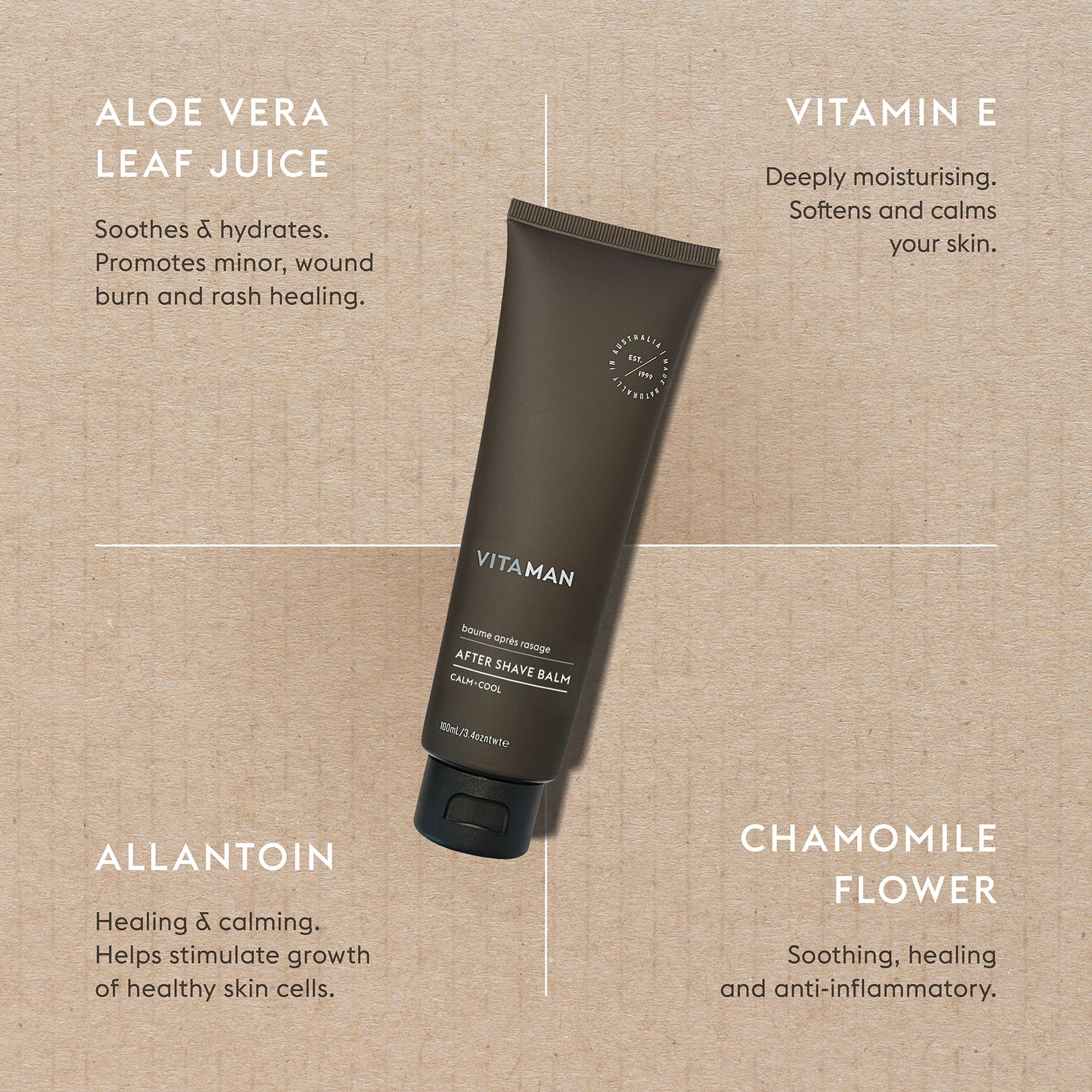 VITAMAN After Shave Balm 100ml - Naturally Soothes razor burn, redness ...